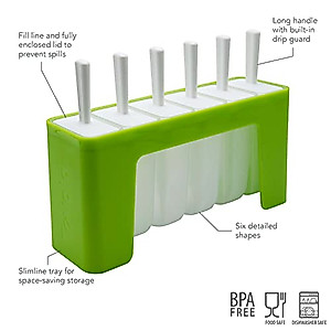 Wavy Pop Molds Popsicle Making Tray with Six Sticks for Mess-Free Frozen Treats