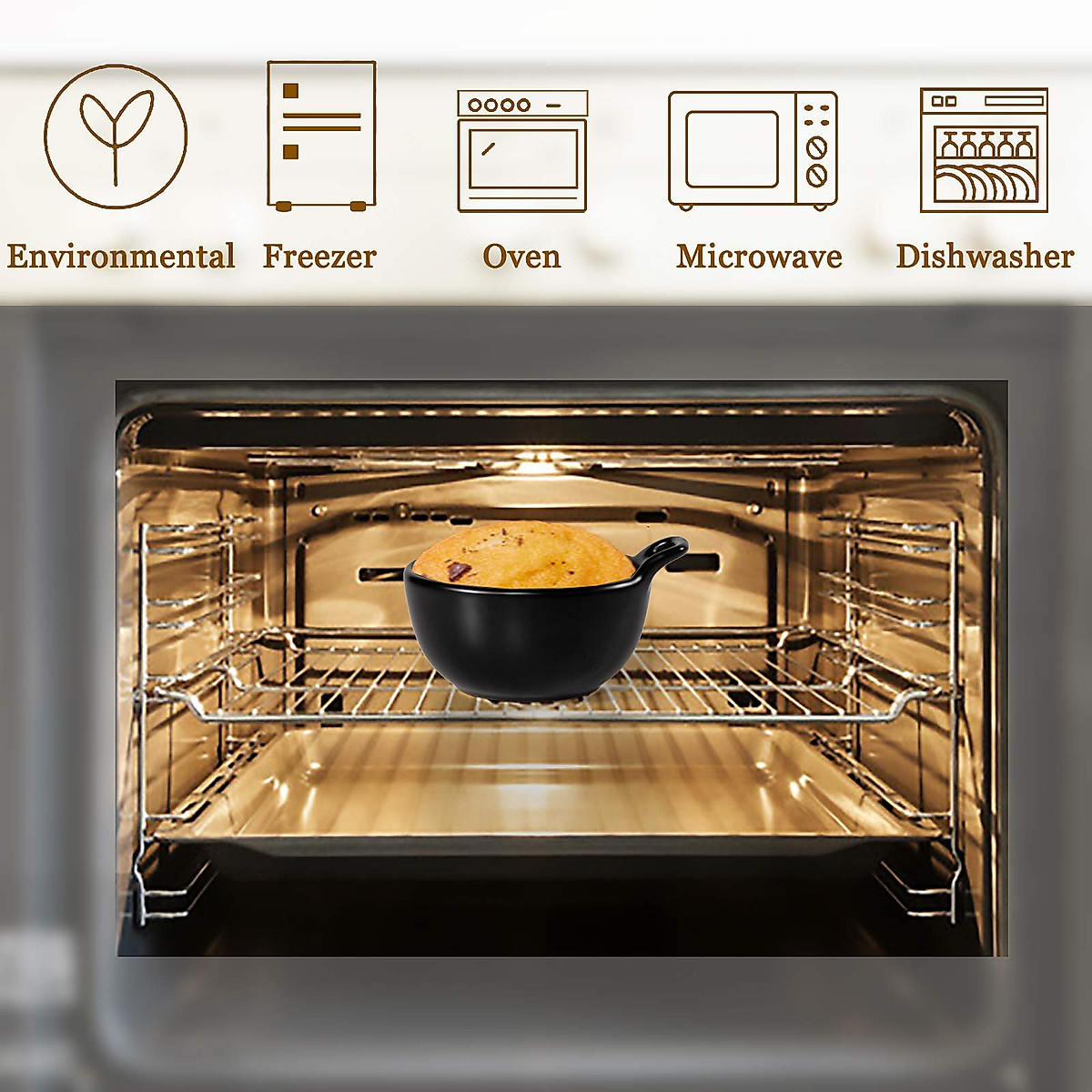 Hoxierence - 10 Oz Matte Ceramic Dessert Bowl, Small Side Dishes for Ice Cream Bowl, Appetizer, Dip, Set of 4 (Black)