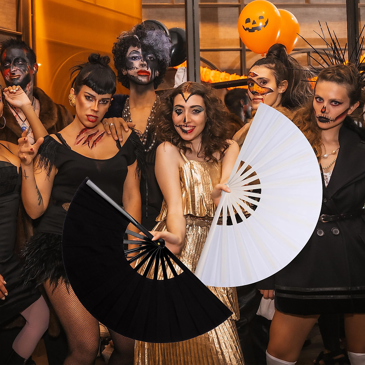 MDDRUIQI Hand Fans for Women Foldable - Rave Fan - 2 Pack Large Folding Fan | Halloween Party Favors - Nylon-Cloth Vintage Retro Fabric Fans Chinese Kung Fu Tai Chi Festival Dance Hand Held Fan