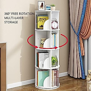 ANTWAX Bookshelf Creative Bookshelf 4 Tier 360° Rotating Bookshelf White Bookcase Stackable Shelves Organizer for CDs/Movies/Books Organizer Floor Standing Bookcase