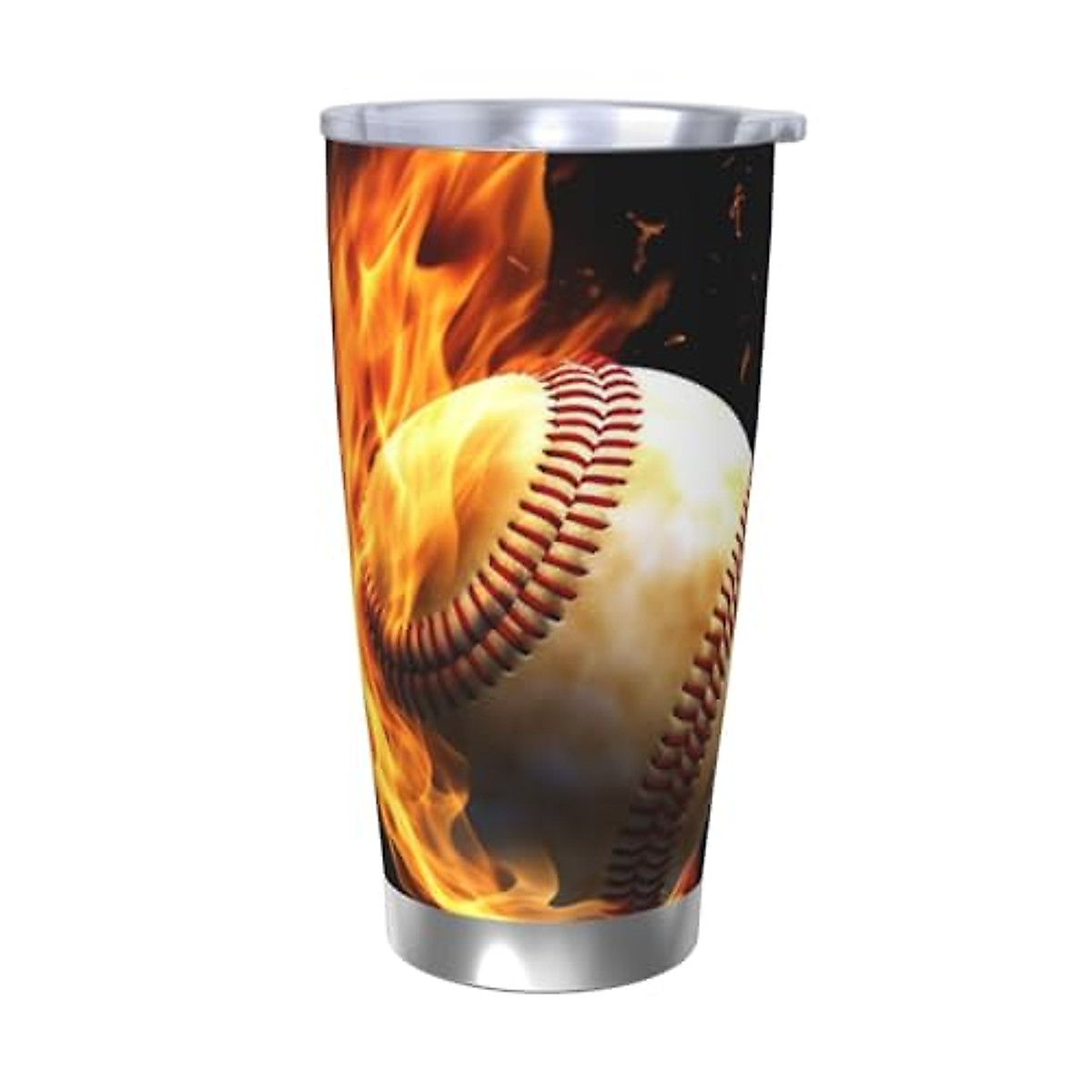 Fire Baseball Tumbler with Lid and Straw 20oz Stainless Steel Car Cup for Hot and Cold Drinks, Double Wall Insulated Travel Coffee Mug Reusable Drink Thermos Cup Birthday Gifts