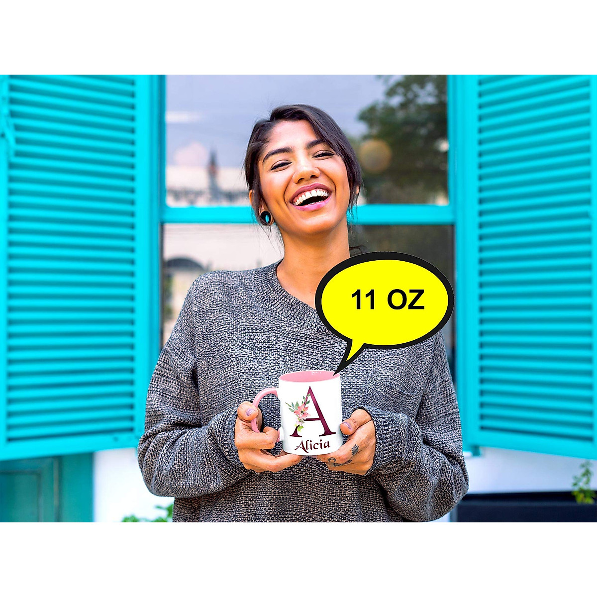 Custom Coffee Mugs - Personalized Ceramic Cups with Initial Name Monogram - 11 & 15 oz