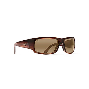 Maui Jim Men's and Women's World Cup Polarized Wrap Sunglasses, Chocolate Stripe Fade/HCL® Bronze, Large