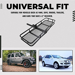 KUAFU 60"x20"x6" Folding Hitch Mount Cargo Carrier Rear Luggage Basket Fit 2" Receiver for Van, SUV, Truck, Trailer, Car 550LBS Capacity Fold Up Trailer Tow Hitch Cargo Rack