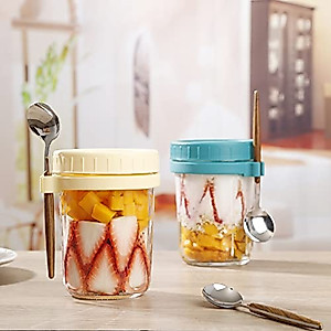 CAKRETY 2 Pack Overnight Oats Containers with Lids and Spoons, 16 oz Glass Mason Overnight Oats Jars, Large Capacity Airtight Jars for Milk, Cereal, Fruit