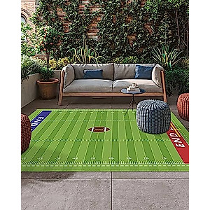 America Football Backdrop Outdoor Rug for Patio/Deck/Porch, Non-Slip Large Area Rug 5 x 8 Ft, Rugby Sports Stadium Field Indoor Outdoor Rugs Washable Area Rugs, Reversible Camping Rug Carpet Runner