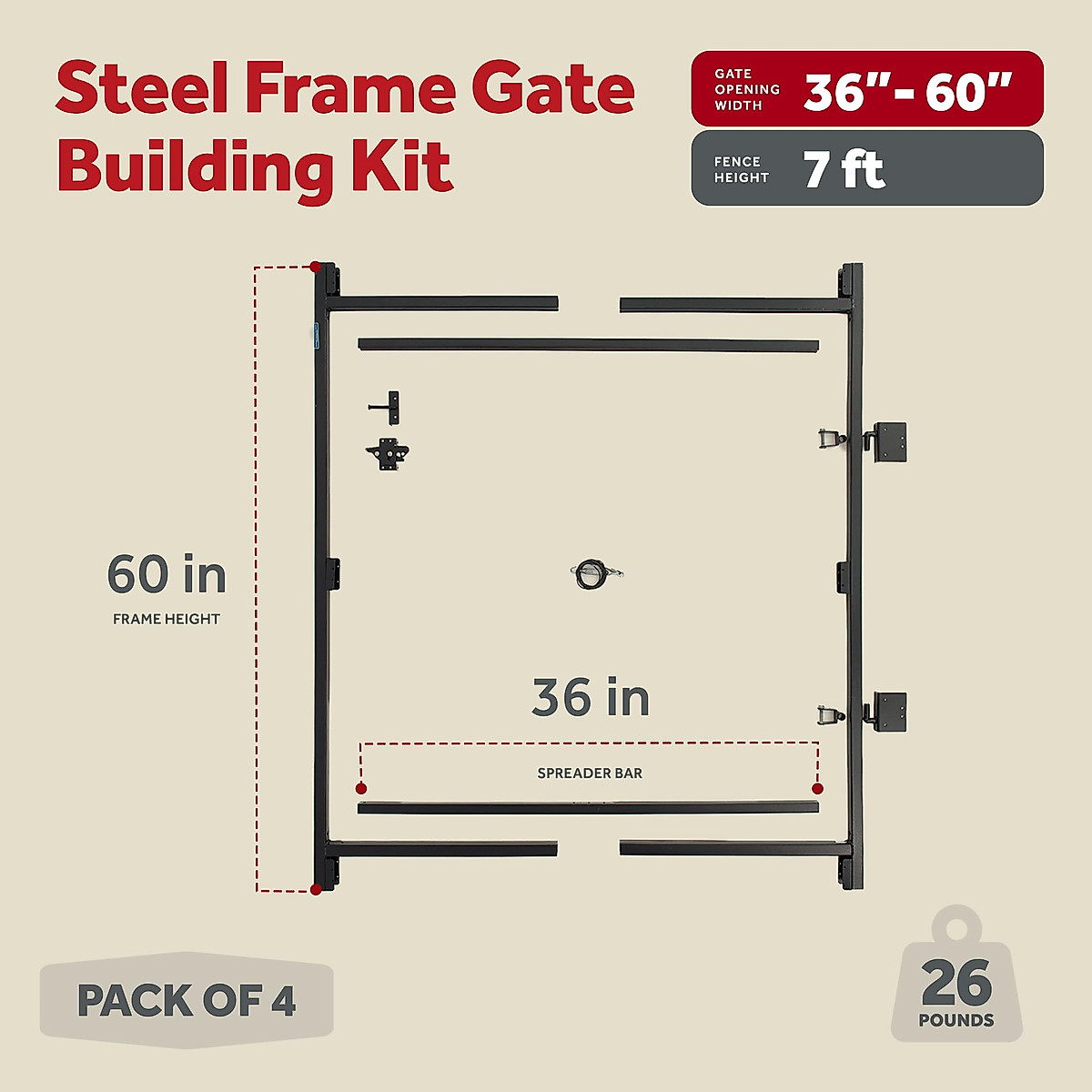 Adjust-A-Gate Steel Frame Gate Kit, 36"-60" Wide Opening Up To 7' High (4 Pack)