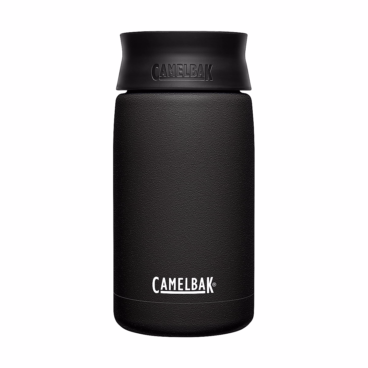 CamelBak Hot Cap Travel Mug, Insulated Stainless Steel, Perfect for taking coffee or tea on the go - Leak-Proof when closed - 12oz, Black