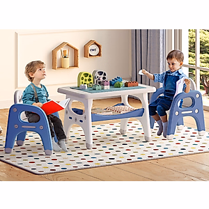 Toddler Table and Chair Set, Kids Table and Chairs with Storage Space and 2 Chairs, Toddler Chair and Table Set for 1-6, Toddler Table and Chairs for Playroom, Bedroom, Kindergarten, Nursery (Blue)