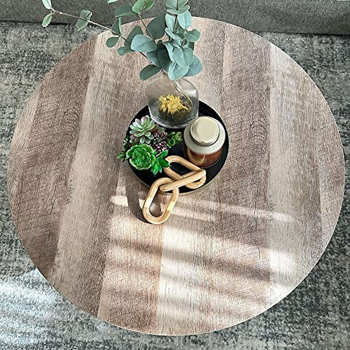 YITAHOME Round Coffee Table,Wood Coffee Table for Living Room,2-Tier Rustic Farmhouse Circle Coffee Table with Sturdy Metal Legs Storage Shelf,Grey Wash