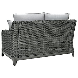 Signature Design by Ashley Outdoor Elite Park Patio Wicker Loveseat with Cushion, Gray