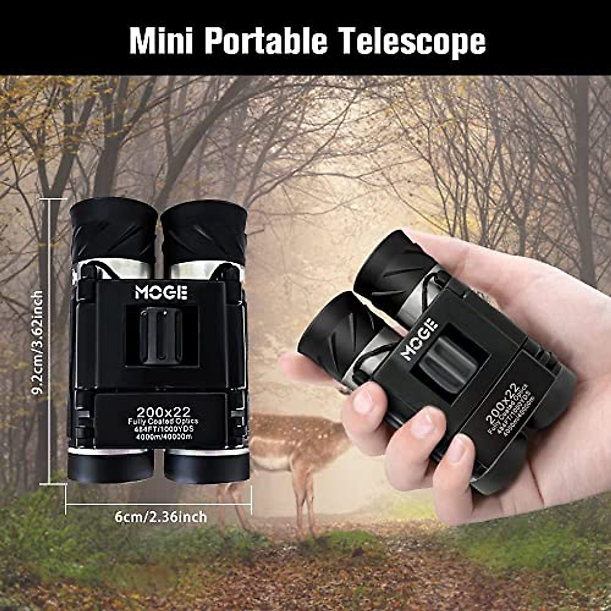 MAXVITAVELA 200x22 High Power Compact Binoculars with Clear Low Light Vision, Large Eyepiece Waterproof Binocular for Adults Kids, Easy Focus Bird Watching, Outdoor, Hunting, Travel, Black