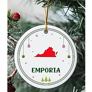 Emporia VA Ornament for Christmas Tree Decorations City Travel Souvenir Gifts for Family - Housewarming Gift Emporia Virginia Ornament 3 Inch Plastic