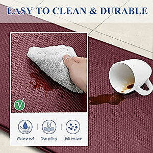 Abilliongo Kitchen Floor Mats Kitchen Rug Set 2 Piece, Soft Cushioned Anti Fatigue Kitchen Mats, 2/5Inch Thick Waterproof Non Slip Memory Foam Standing Rug Set of 17.3" x29+17.3"x47", Red