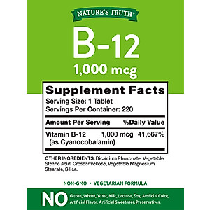 Nature's Truth B12 Vitamin Tablets | 1000 mcg | 220 Count | Non-GMO & Gluten Free Supplement