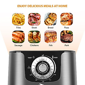 Uten 5.8 Quart Air Fryer, 1700W Hot Oven Oilless Cooker,Non-Stick Fry Basket, Manual Air Fryer with Timer Knob and Temperature Knob, Black