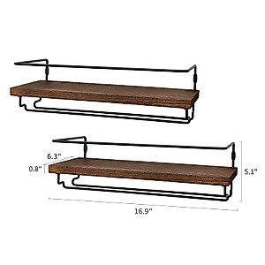 Dahey Wall Mounted Wine Rack Rustic Wood Floating Shelves with Stemware Wine Glasses Holder Champagne Bottle Display Storage for Kitchen Dining Room Bar Home Decor, Set of 2