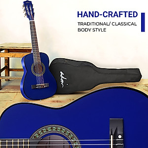 ADM Beginner Acoustic Classical Guitar 30 Inch Nylon Strings Wooden Guitar Bundle Kit for Kid Boy Girl Student Youth Guitarra Online Lessons with Gig Bag, Strap, Tuner, Extra Strings, Picks,Blue