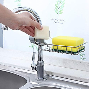 Hanging Faucet Rack Stainless Steel Adjustable Height, Flexible and Rotatable Small Sink Drain Rack, Suitable for Soap, sponges, brushes, rags, etc.