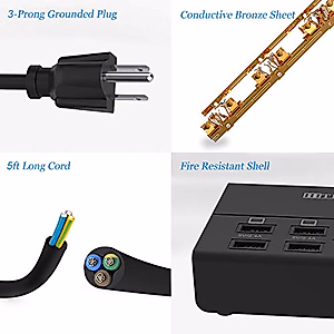 USB Charger, HITRENDS 8 Ports Charging Station 60W/12A Multi Port USB Charger Hub for Multiple Devices (5ft Cord, Black)