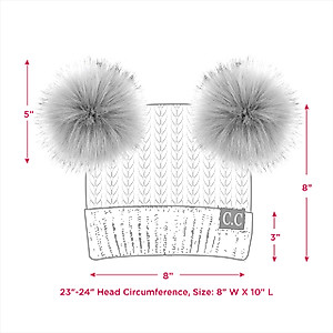 C.C Hatsandscarf Exclusives Cable Knit Double Pom Winter Beanie (HAT-2055) (Black-Color Natural Pom)