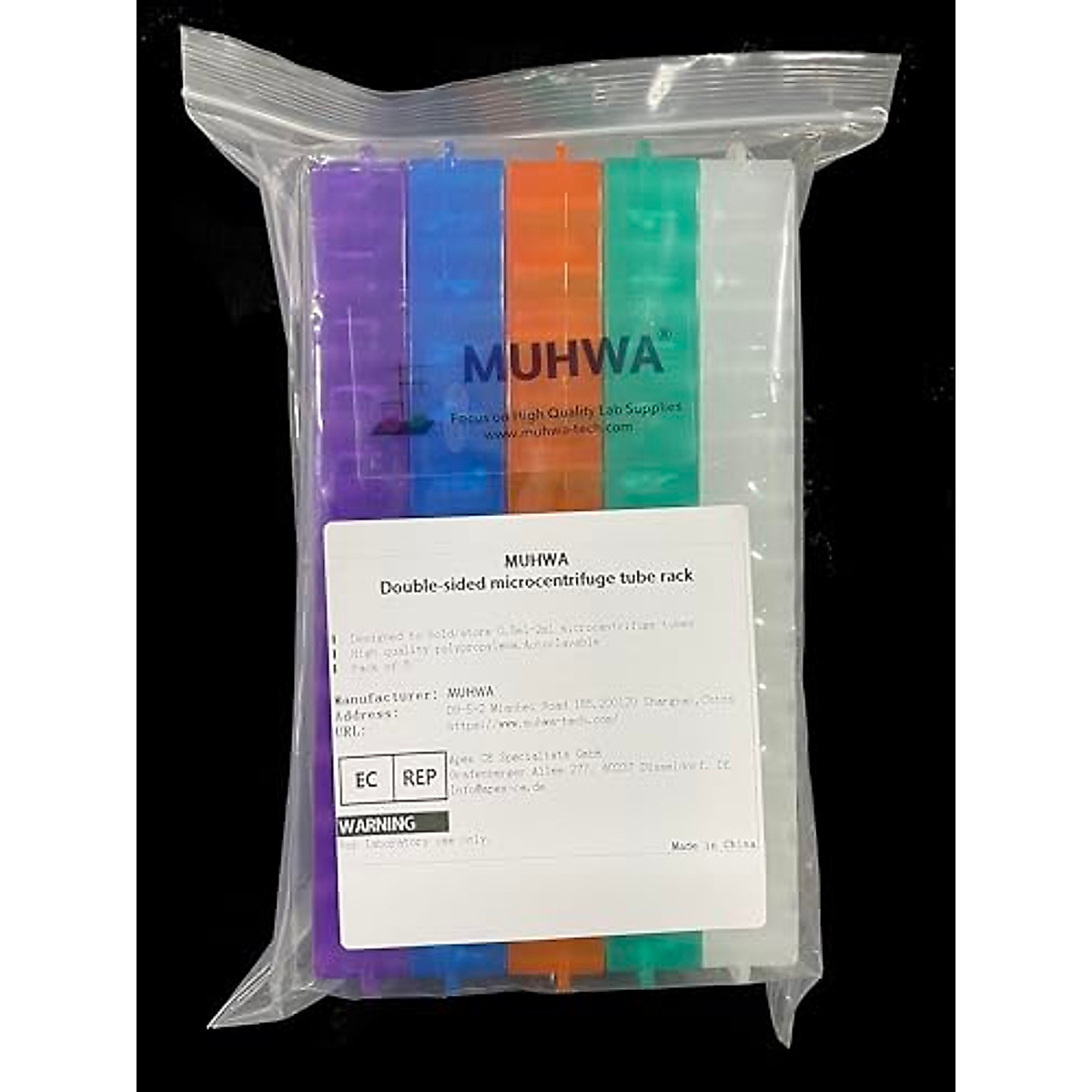Tube Rack Double Panel 60 Positions Polypropylene for 0.5ml-2ml Microcentrifuge Tubes, Pack of 5(Blue, Orange,White, Purple, Green)