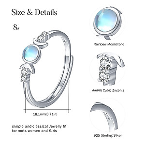 CUOKA MIRACLE Triple Goddess Ring 925 Sterling Silver Goddess Rings for Women Synthetic Moonstone Ring Moon Goddess Ring Cubic Zirconia Adjustable Ring Wedding Bands Ring Triple Goddess Jewelry