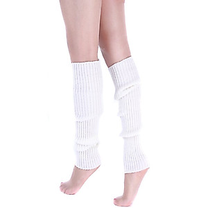 Ewandastore Women's Candy Color 80S Winter Leg Warmers Knitted Wool Crochet Long Boot Socks, White