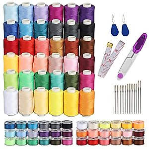 Blibly 72Pcs Bobbins Sewing Thread Kits, 500 Yards Per Polyester Thread Spools with Needle, Threader, Scissors and Ruler, Prewound Bobbin with Case for Hand & Sewing Machine,36 Colors