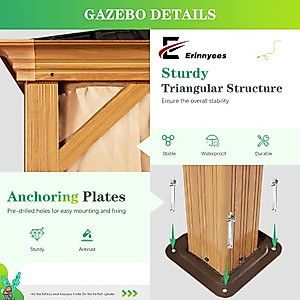 Erinnyees 12' x 16' Aluminum Wood Grain Hardtop Gazebo, Outdoor Aluminum Double Roof with Privacy Curtain and Mosquito Net for Patio, Lawn, Garden, Backyard(Wood Looking)