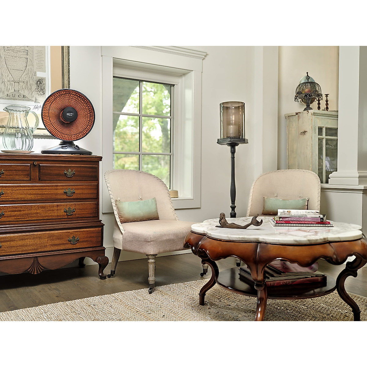 Comfort Zone Indoor Dish Space Heater with 70-degree Oscillation, Parabolic, Radiant, Electric, Adjustable Tilt, Tip Over Switch & Overheat Protection Sensor, Ideal for Garage, Workshop, 1,000W, CZ998