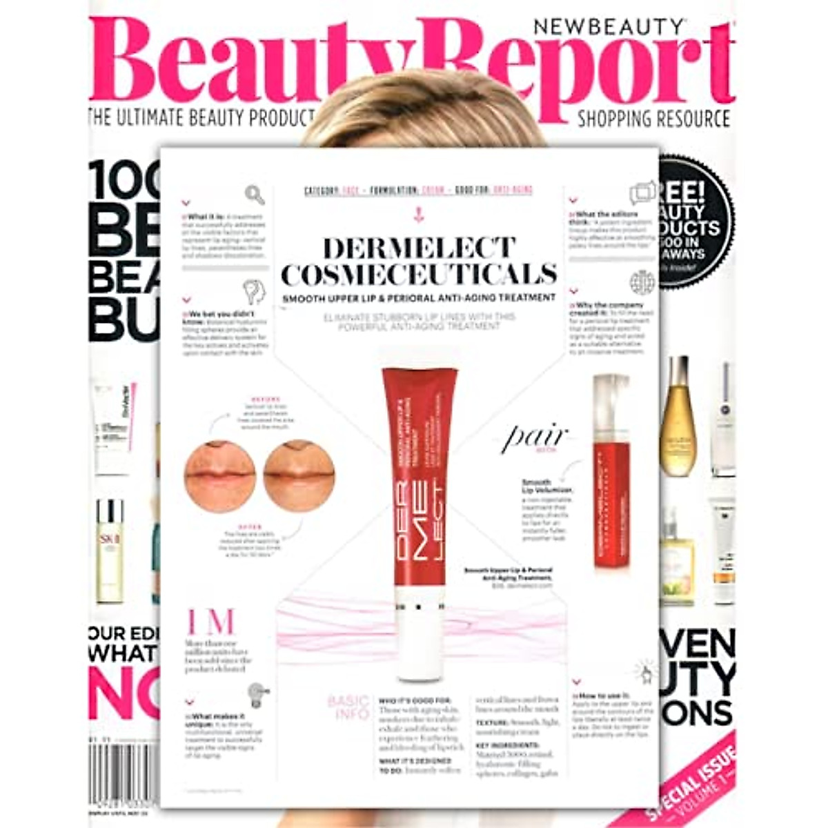 Dermelect Smooth Upper Lip Anti Aging Cream - with Hyaluronic Acid, Collagen, Retinol, Brightening & Smoothing Cream for Lip Lines, Smile Lines, Discoloration, Lipstick Bleeding and Feathering, 0.5 oz