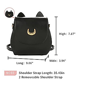 JHVYF Moon Luna Backpack Cute Kitty Cat Shoulder Bag PU Leather Backpack School Bag Black 3034