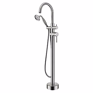 Wowkk Tub Filler Freestanding Bathtub Faucet Brushed Nickel Floor Mounted Brass Bathroom Tub Faucets with Hand Shower