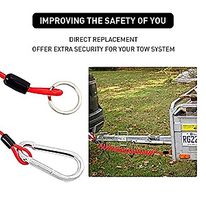 JSCARLIFE 4' Breakaway Trailer Cable, Trailer Brake Cable RV Stainless Steel Spring Towing Coiled Wire Safety Straps Ground Clip to Coiled Safety Cables Strap for RV Towing Trail（2Pcs）