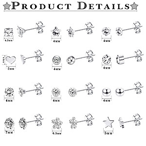 LOYALLOOK 12 Pairs Earrings for Women Studs Set Dainty Surgical Steel Earrings Tiny CZ Flower Heart Star Ball Silver Stud Earrings for Women