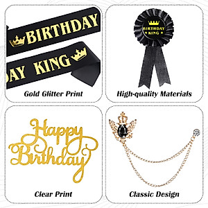 Junkin 5 Pieces Birthday Accessories Include Man Birthday King Crown Birthday King Sash Tinplate Badge Pin Crown Brooch Hanging Chain Men Birthday Crown for Man Birthday Party (Vibrant Style)