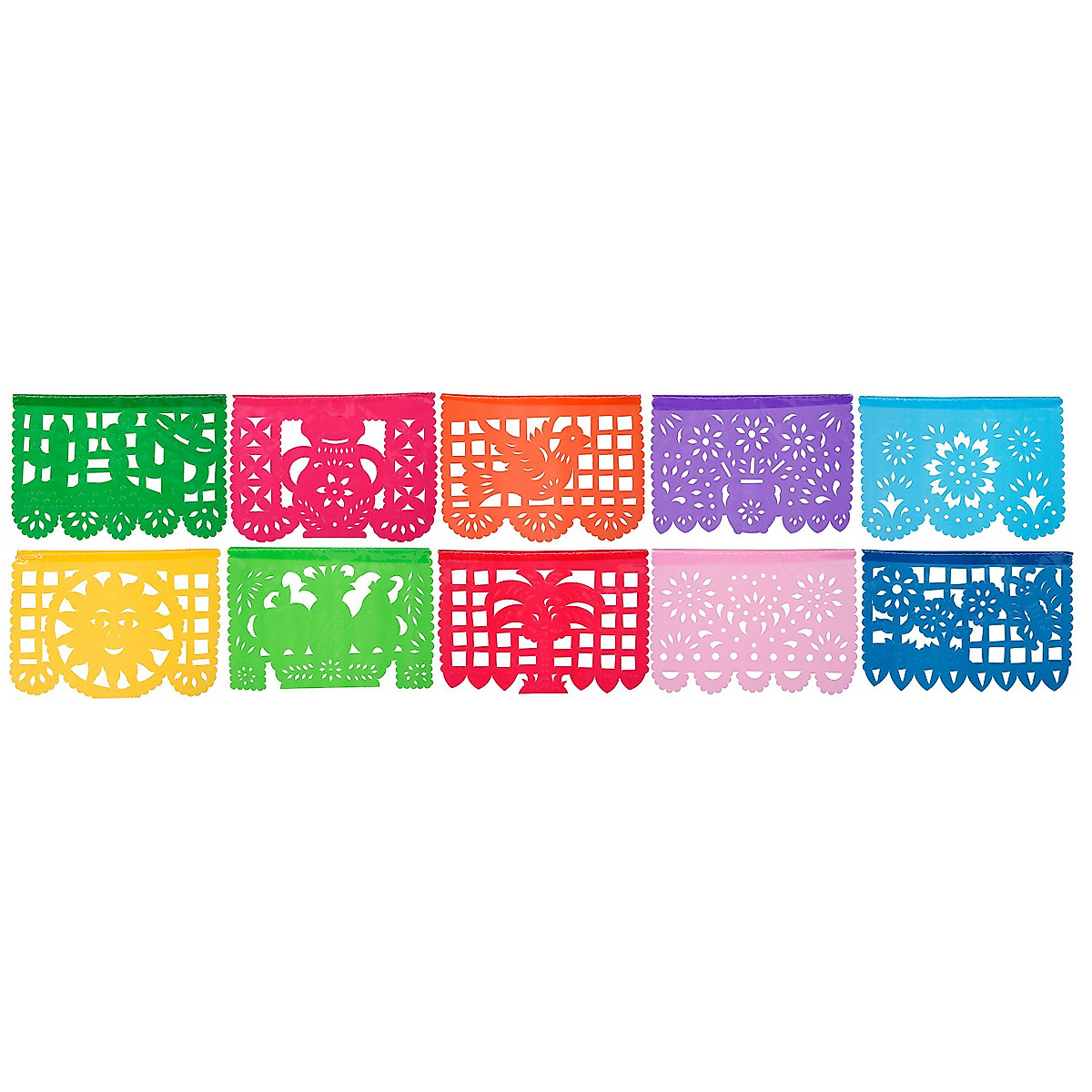 Paper Full of Wishes Small Plastic Papel Picado Banner El Jardin with 10 Plastic Panels - Over 6 feet Long Designs and Colors as Pictured