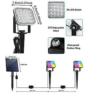 T-SUN RGB Solar Spotlight Outdoor, Color Changing Spot Lights IP65 Waterproof Garden Lights Lawn Light Outdoor Spotlight Auto On/Off for Garden Yard Lawn Path 2 in 1