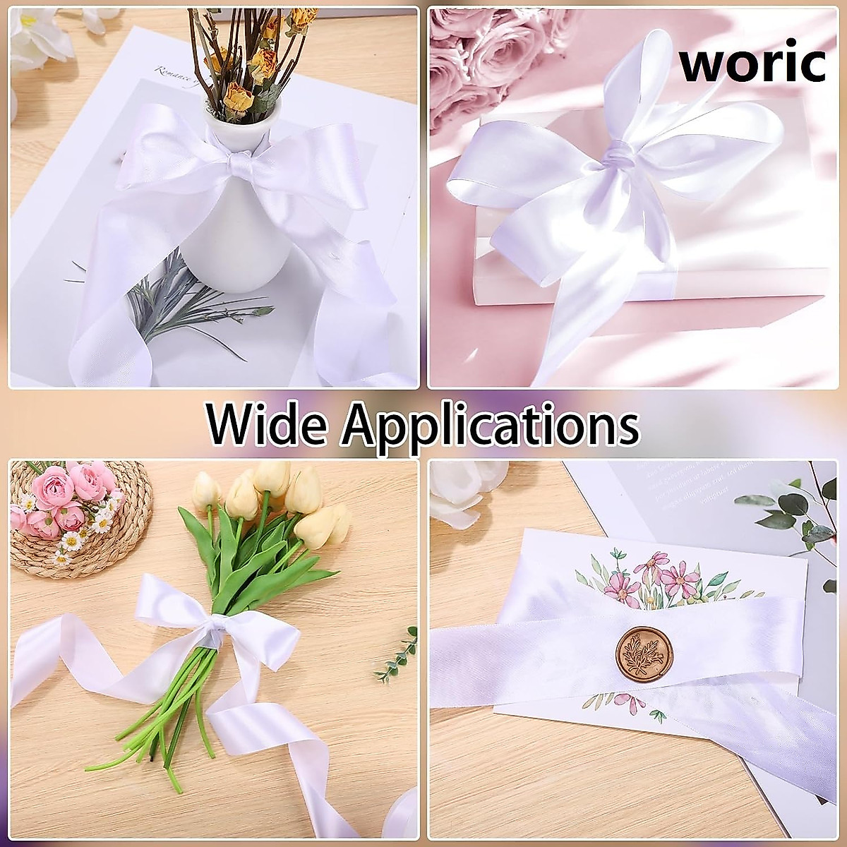 White Ribbon, 60 Yards 1-1/2 inch White Satin Ribbon for Gift Wrapping Flower Bouquet Bow Making Wedding Party Christmas Stocking Stuffers Decorations