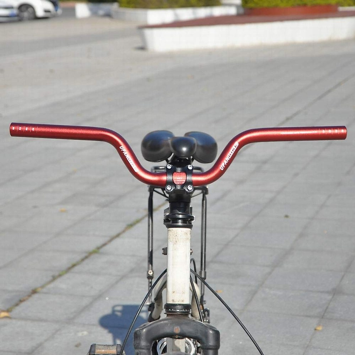 UPANBIKE 25.4mm Bike Handlebar Riser 80mm Aluminum Alloy 520mm Length for Fixed Gear Bike Road Bicycle(Red)