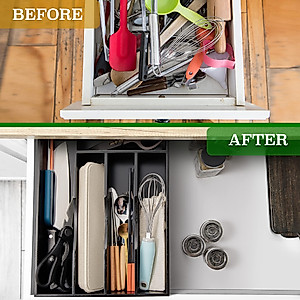 oridom 5-Slots Bamboo Silverware Drawer Organizer for Kitchen,Bamboo Wood Cutlery Tray in Drawer for Flatware and Utensils in Kitchen, (White)