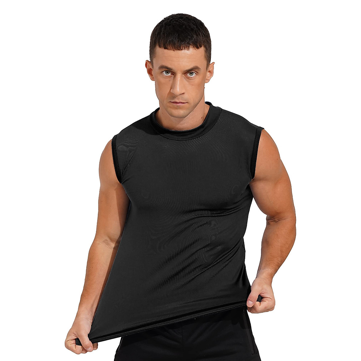 iiniim Muscle Tanks for Men Summer Sleeveless T Shirt Mock Turtleneck Undershirt Pullover Thermal Tops Black 3X-Large