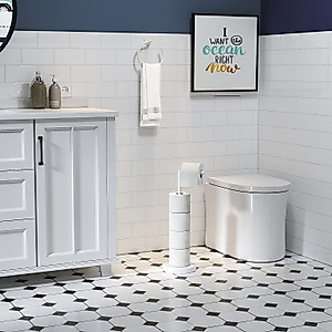 MARMOLUX ACC Free Standing Toilet Paper Holder Stand with Storage for 4 Rolls of Toilet Tissue for Bathroom, Stainless Steel Luxury Modern White Finished 1pc