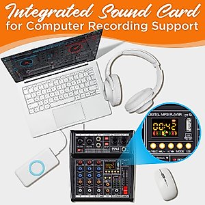Pyle Professional DJ Audio Mixer Controller - 4-Channel DJ Controller Sound Mixer w/DSP 16 Preset Effects, USB Interface, 2 XLR Mic/Line Input, AUX, FX Processor MP3 Player, Headphone Jack PMX464