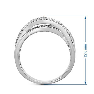 Jewelili Sterling Silver 1/4 Cttw Natural White Round and Baguette Diamonds Cross Over Ring, Size 7