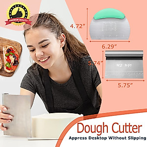 Dough Scraper Cutter Pastry Pizza Cutter Stainless Steel Tool with Scale Ruler, Kitchen Tool for Baking Cookie Dough Vegetable Bread