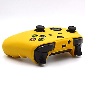 FOTTCZ Anti-Slip Soft Silicone Cover Skin Set for Microsoft Xbox One Controller which 1pcs Yellow Controller Skin + 8pcs Thumb Grip Caps