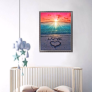DIY 5D Diamond Painting Beach by Number Kits, Sunset Love Diamond Art Kit Paint for Adults Full Drill Crystal Rhinestone Picture Arts Craft for Home Wall Decor Gift 12X16in