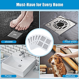 50PCS Pack,4"" X 4"" Disposable Shower Drain Cover Hair Catcher Shower Drain Mesh Stickers, Bathroom, Laundry, Bathtub, Kitchen, Sink, for Human and pet Hair, White